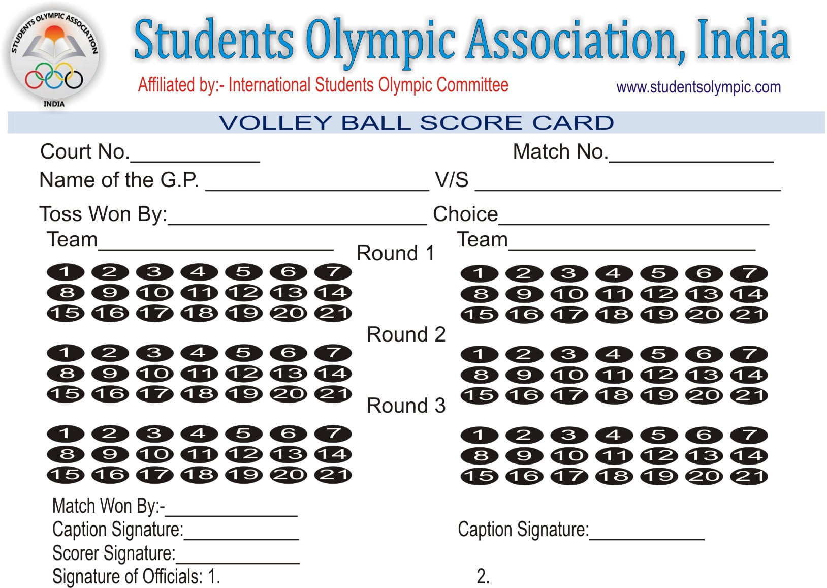 Score Cards Students Olympic Score Cards Students Olympic